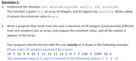 Solved Question 1 1 Implement The Function Int Mininarray