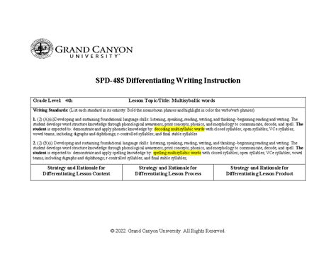 Spd 485 T6 Lesson Plan On Differentiating Multisyllabic Writing Skills Studocu