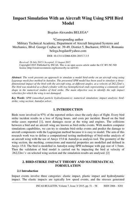 Pdf Impact Simulation With An Aircraft Wing Using Sph Bird Model