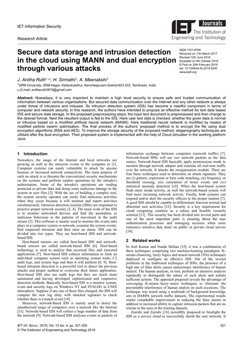 Secure Data Storage And Intrusion Detection In Cloud Using Mann And