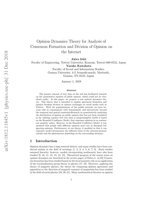 Pdf Opinion Dynamics Theory For Analysis Of Consensus Formation And