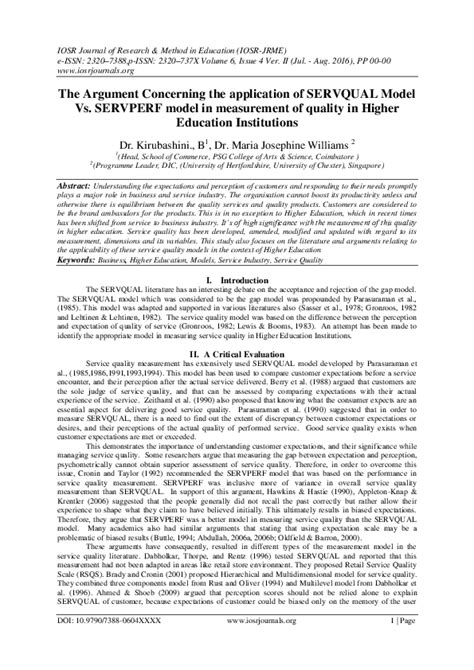 Pdf The Argument Concerning The Application Of Servqual Model Vs Servperf Model In