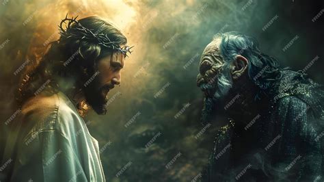 Premium Photo Religious Battle Between Good And Evil Jesus Facing Off