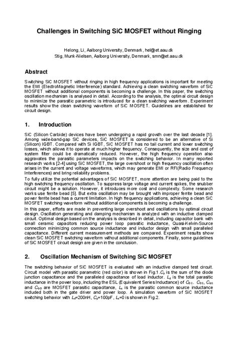Pdf Challenges In Switching Sic Mosfet Without Ringing