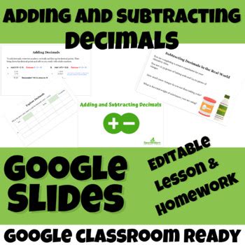 Adding And Subtracting Decimals Editable Lesson And Homework TPT