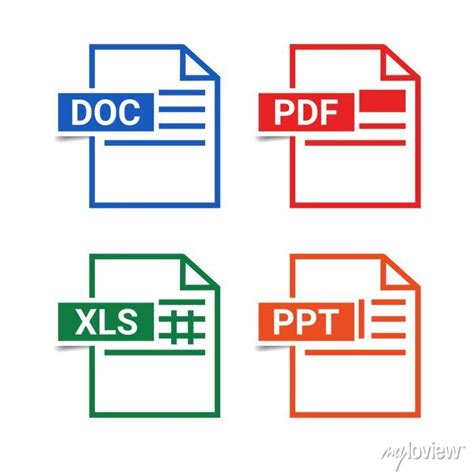 Set Of Format And Extension Of Documents Pdf Doc Ppt And Xls