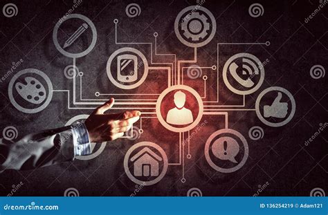 Close Of Businessman Hand Showing At User Interface Glowing On W Stock Image Image Of Create