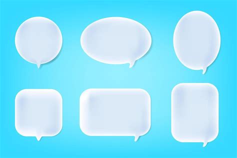 Set Of 3d Cute White Circle And Square Speech Bubble Icons Isolated On Blue Pastel Color