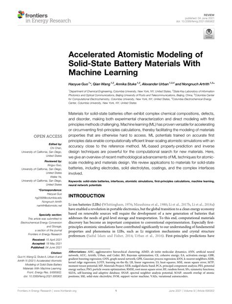 Pdf Accelerated Atomistic Modeling Of Solid State Battery Materials
