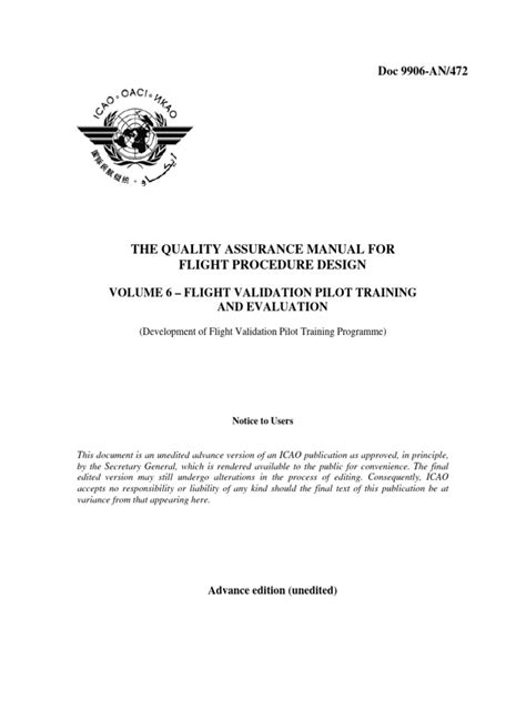 Icao Doc 9906 An472 Volume 6 Quality Assurance Manual For Flight Procedure Design 1st Edition