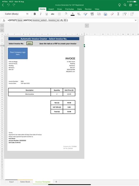 Excel Template For Generating PDF Invoices VAT Registered Etsy