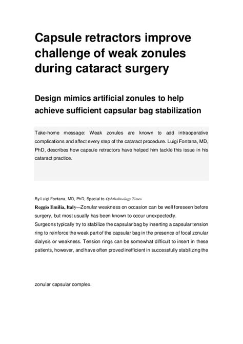 Pdf Capsule Retractors Improve Challenge Of Weak Zonules During Cataract Surgery