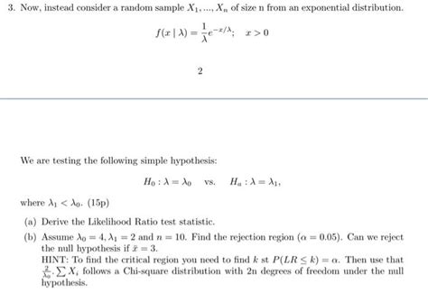 solved 3 now instead consider a random sample x1 … xn of