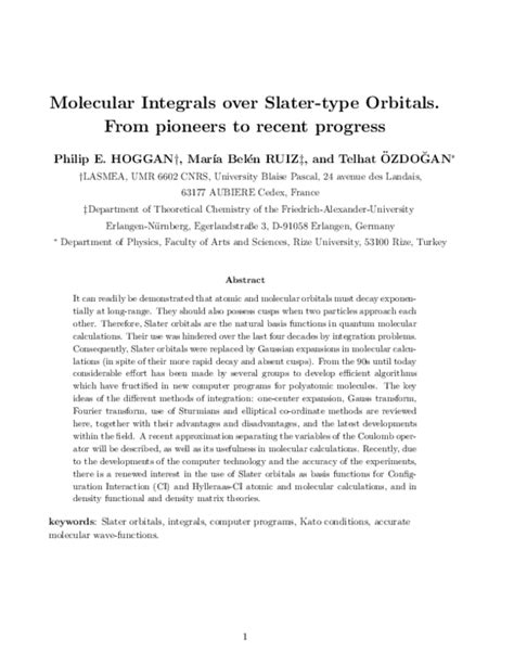 Pdf Molecular Integrals Over Slater Type Orbitals From Pioneers To