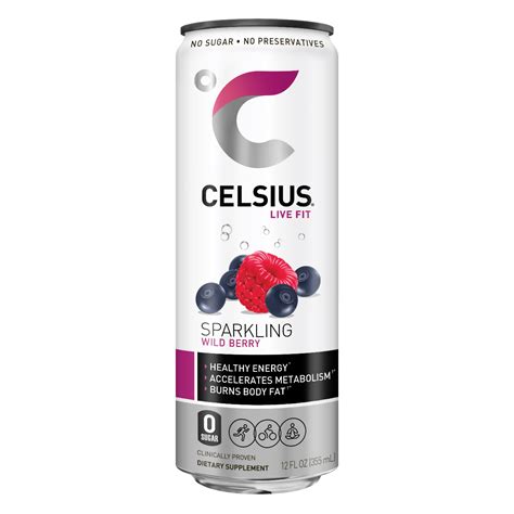 Celsius Sparkling Wild Berry Fitness Drink Zero Sugar 12oz Slim Can