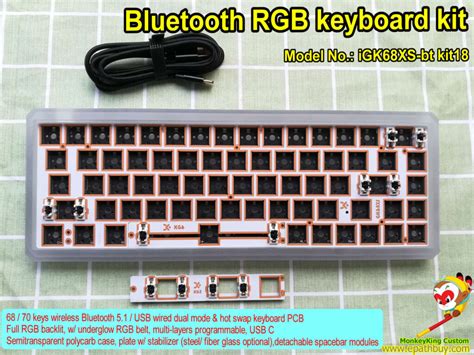 Wireless RGB Mechanical Keyboard Kit 68 Keys Bluetooth Rgb Backlit Keyboard Kit