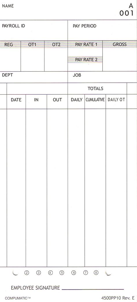 100 4500pp10 Time Cards For Nile Products 4500pp Calculating Time Clock Compatible By