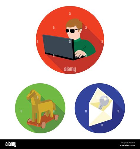 Hacker And Hacking Flat Icons In Set Collection For Design Hacker And