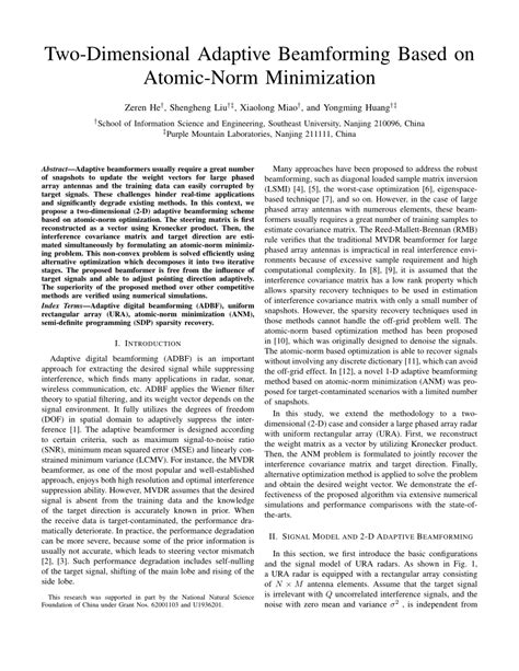 Pdf Two Dimensional Adaptive Beamforming Based On Atomic Norm
