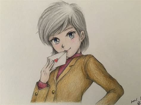 Yahooオークション 手書きイラスト 女の子 ラブレター① 鉛筆 色鉛