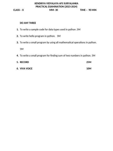Class 9 Practical Paper Pdf