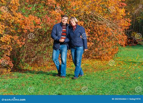 Couple Walking In Autumn City Park Happy People Together Beautiful
