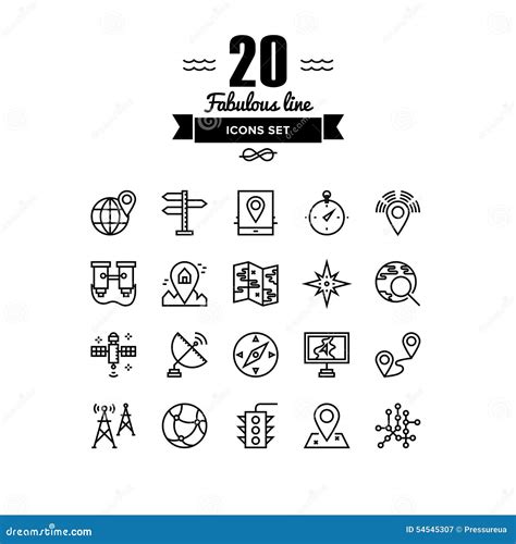 Geo Location And Navigation Line Icons Set Stock Vector Illustration Of Mark Planet