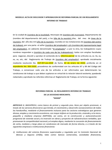 1 Modelo Solicitud Aprobacion De Reforma Parcial De Reglamento Interno