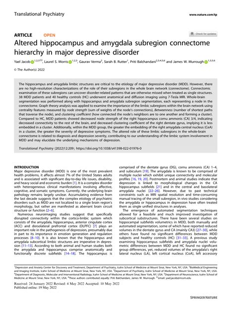 Pdf Altered Hippocampus And Amygdala Subregion Connectome Hierarchy