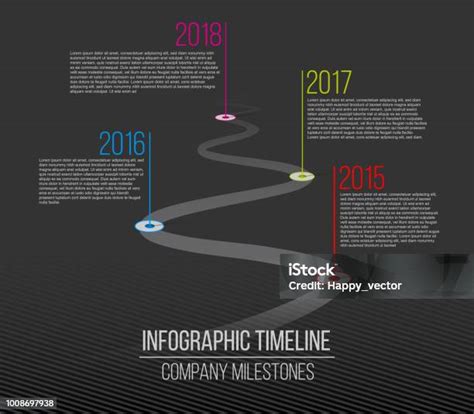 회사 연혁 타임 라인의 크리에이 티브 벡터 일러스트입니다 포인터와 함께 서식 파일입니다 곡선도 라인 아트 디자인 정보 자리 표시자와 함께 추상 개념 그래픽 요소입니다 역사