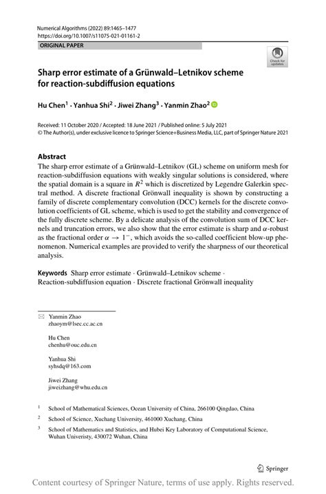 Sharp Error Estimate Of A Grünwald Letnikov Scheme For Reaction Subdiffusion Equations Request Pdf