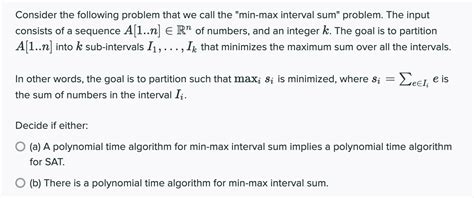 Solved Consider The Following Problem That We Call The Chegg Com