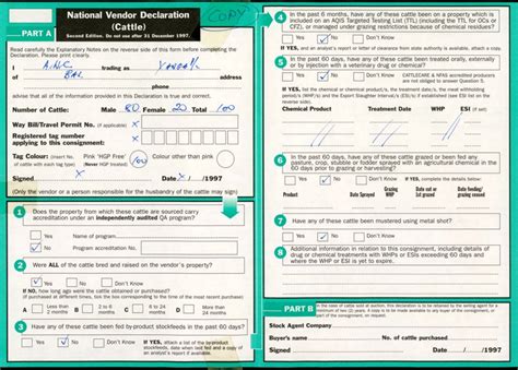 Yanga Station 1997 National Vendor Declaration Cattle 1997 2022