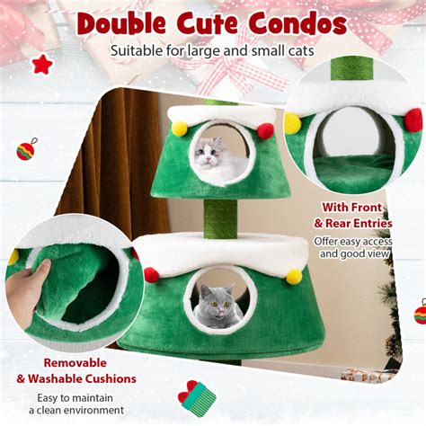 Christmas Cat Tree For Indoor Cats Cute Holiday Cat Tower With 2 Condos