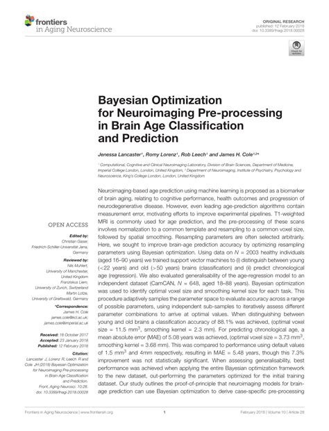 Pdf Bayesian Optimization For Neuroimaging Pre Processing In Brain Age Classification And