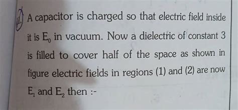 A Capacitor Is Charged So That Electric Field Inside It Is E0 In Vacuum