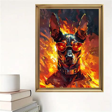 멋진 안경 쓴 개 디지털 아트 캔버스 프린트 텍스타일 월 아트 포스터 생생한 불꽃 배경 가정 사무실 카페 침 Temu