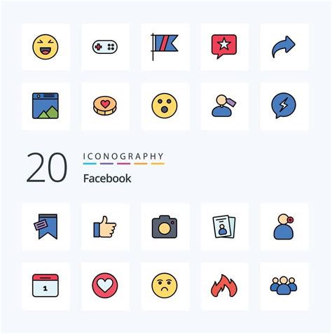 20 Facebook Line Filled Color Icon Pack Like Work Pass Camera Id Card
