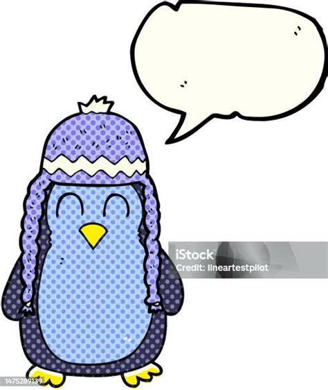 자유형 그린 만화책 연설 거품 만화 펭귄 모자를 쓰고 귀여운에 대한 스톡 벡터 아트 및 기타 이미지 귀여운 기이함 낙서 드로잉 Istock