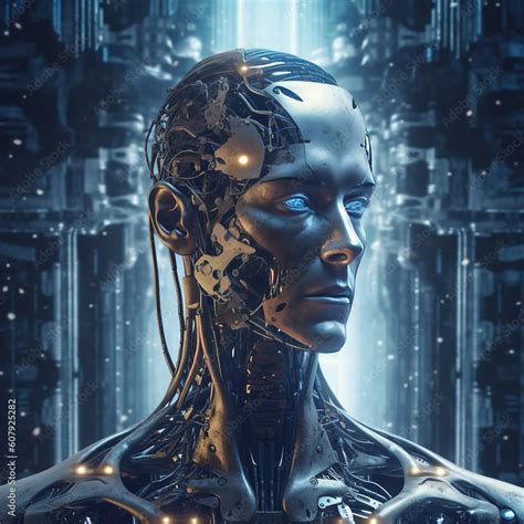 Artificial Intelligence In Image Of Cyborg Girl With Electronic Brain