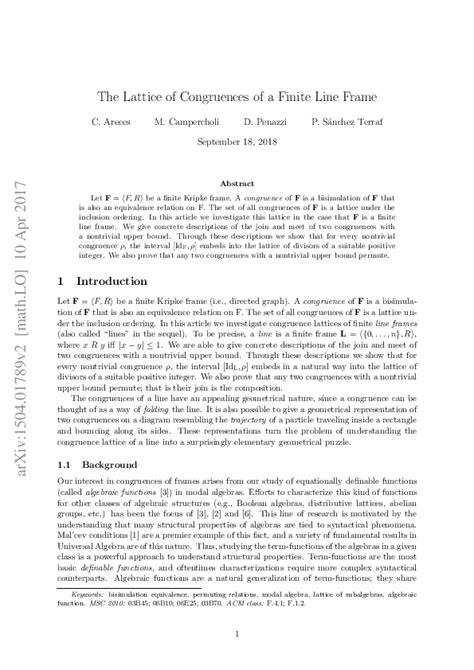Pdf The Lattice Of Congruences Of A Finite Line Frame