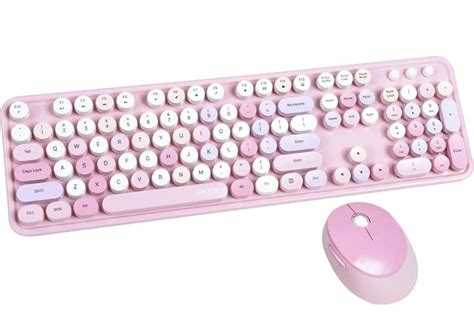 Ubotie Colorful Computer Wireless Keyboard Mice Combo Retro Typewriter Flexible Keys Office