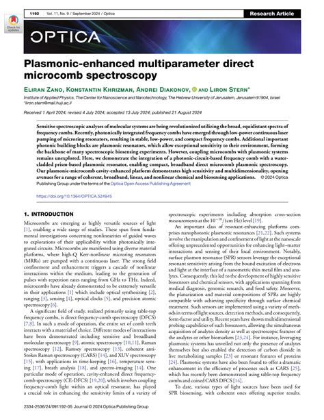 Pdf Plasmonic Enhanced Multiparameter Direct Microcomb Spectroscopy