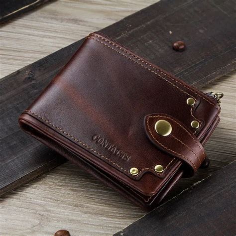 Genuine Cowhide Leather Men Wallet Hip Hop Gold Diamond Pendants