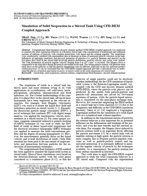 Simulation Of Solid Suspension In A Stirred Tank Using Cfd Dem Coupled Approach Download Free