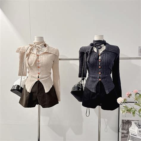 이프유마인 Y2k하이틴유니크 겨울 블로킹 섹시 글램 슬림 초커 머플러 스카프 타이 세일러 카라 레이어드 이너 무지 골지 긴팔 크롭 니트 가디건 투피스 세트