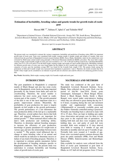 Pdf Estimation Of Heritability Breeding Values And Genetic Trends For Growth Traits Of Exotic