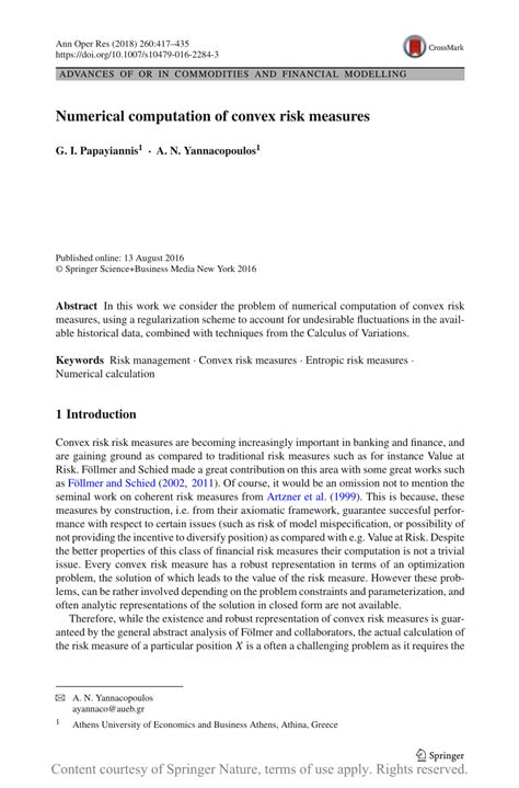 Numerical Computation Of Convex Risk Measures Request Pdf