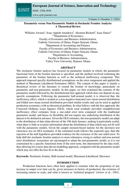 Pdf Parametric Versus Non Parametric Models In Stochastic Frontier Analysis A Theoretical Review