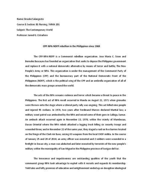 Cpp Npa Ndfp Rebellion In The Philippines Since 1969 Pdf Conflict